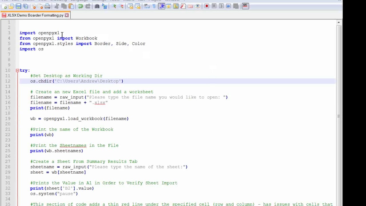 Python Openpyxl Cell Formatting. XLSX Boarders