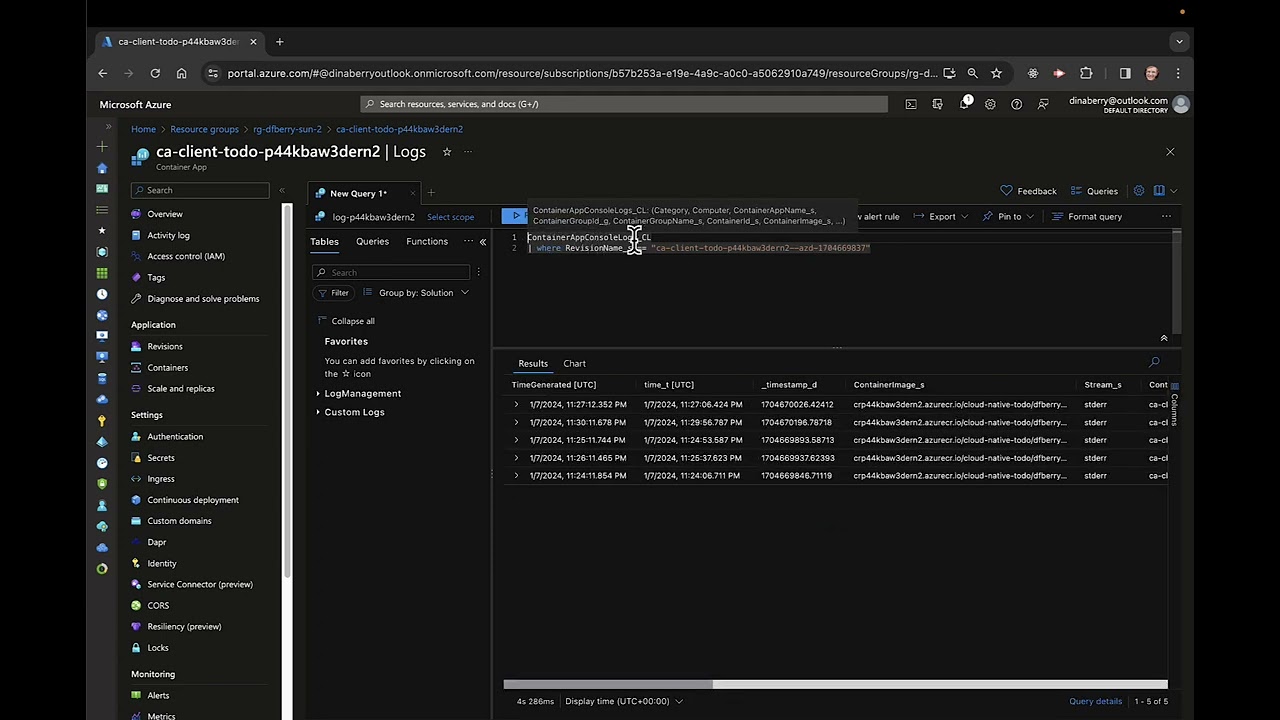 007 - 03 How to see the error when the Azure Container app fails to start.