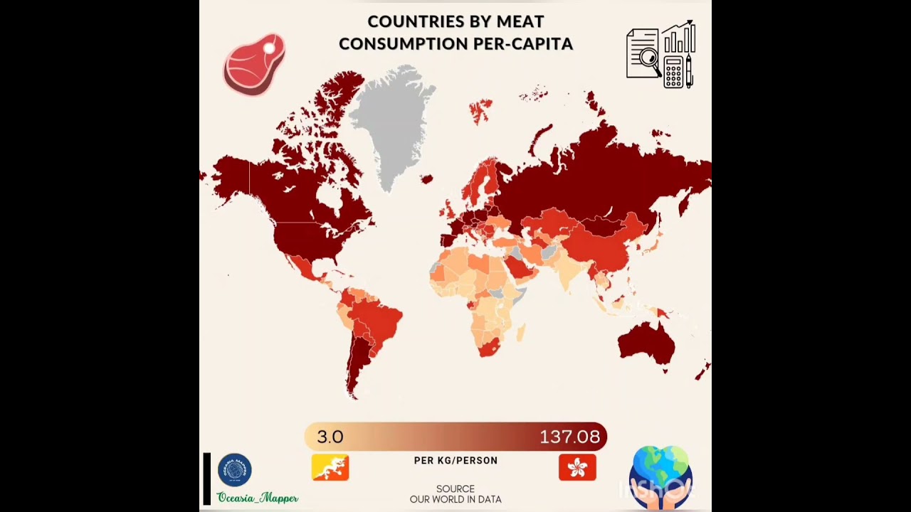 Countries by meat consumption per capita! #map #meat #youtubeshorts