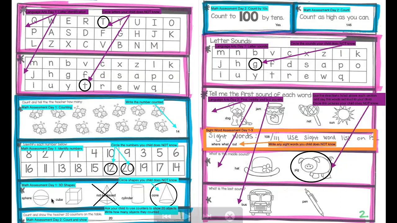 Kindergarten Assessment Packet Directions