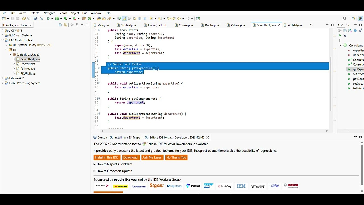 eclipse workspace   LAB Mock Lab Test src Doctor java   Eclipse IDE 2025 11 20 15 48 03