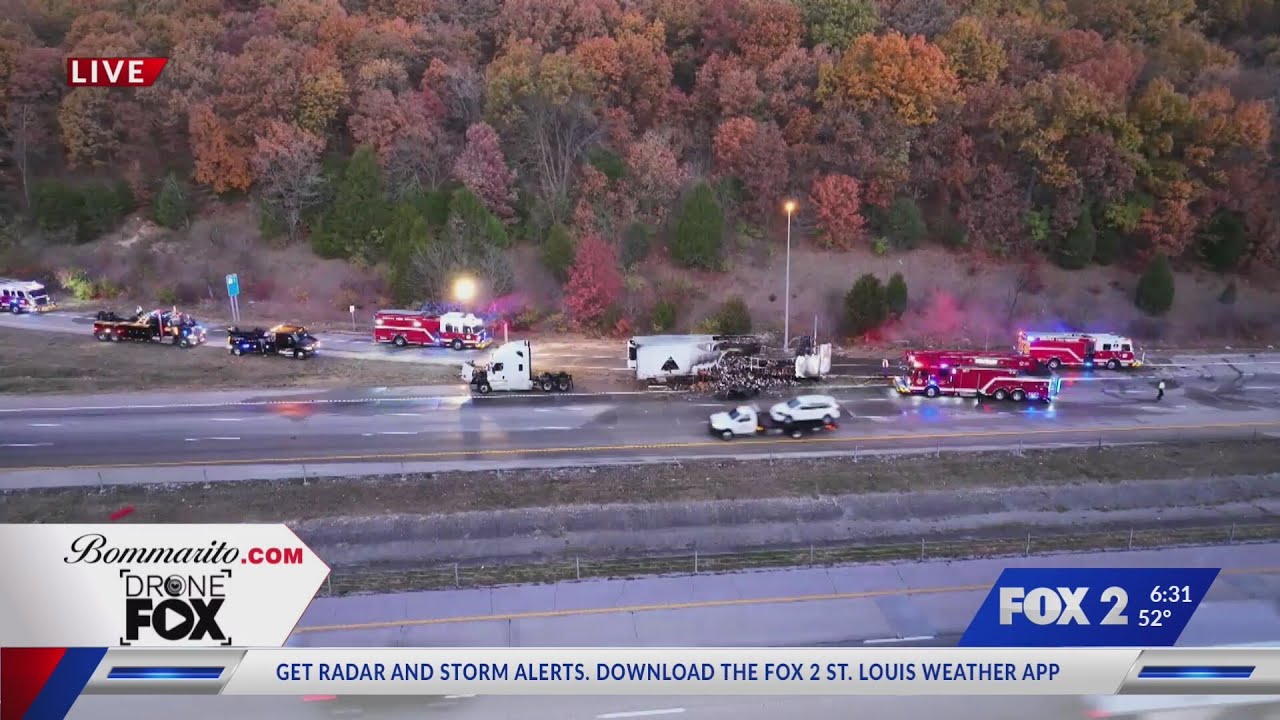 Overnight tractor-trailer fire halts traffic on westbound I-44