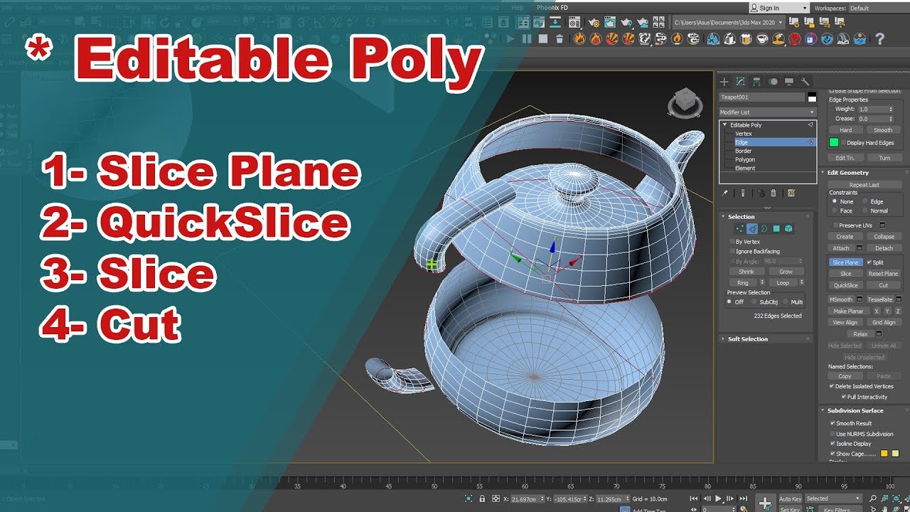 3Ds Max 2020 Beginner Tutorial | Editable Poly | Slice Plan | Slice | QuickSlice | Cut