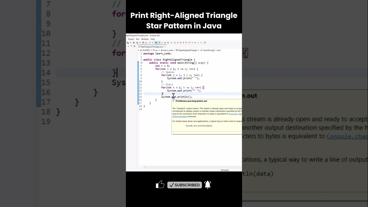 Print Right-Aligned Triangle Star Pattern in Java | Java Pattern Program for Beginners