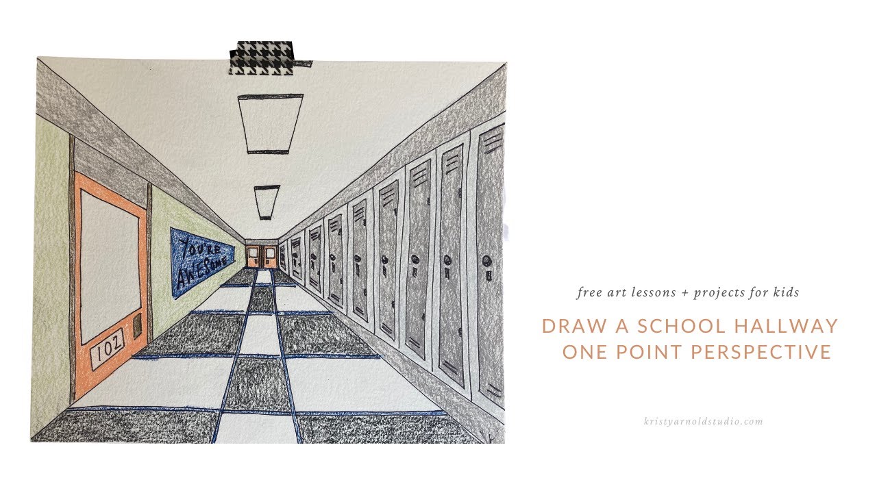Draw One Point Perspective // School Hallway // Art Lessons + Projects for Kids