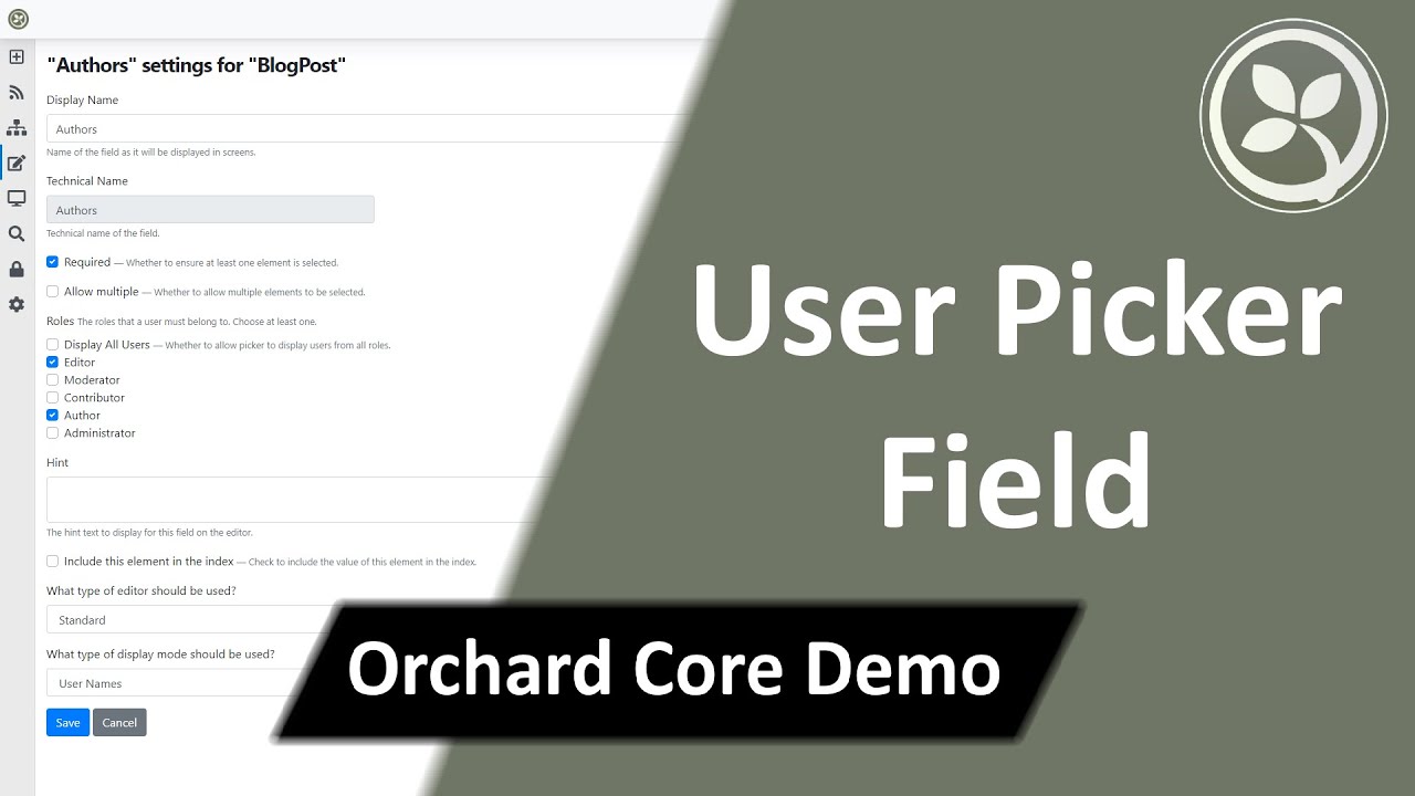 User Picker Field - Orchard Core Demo