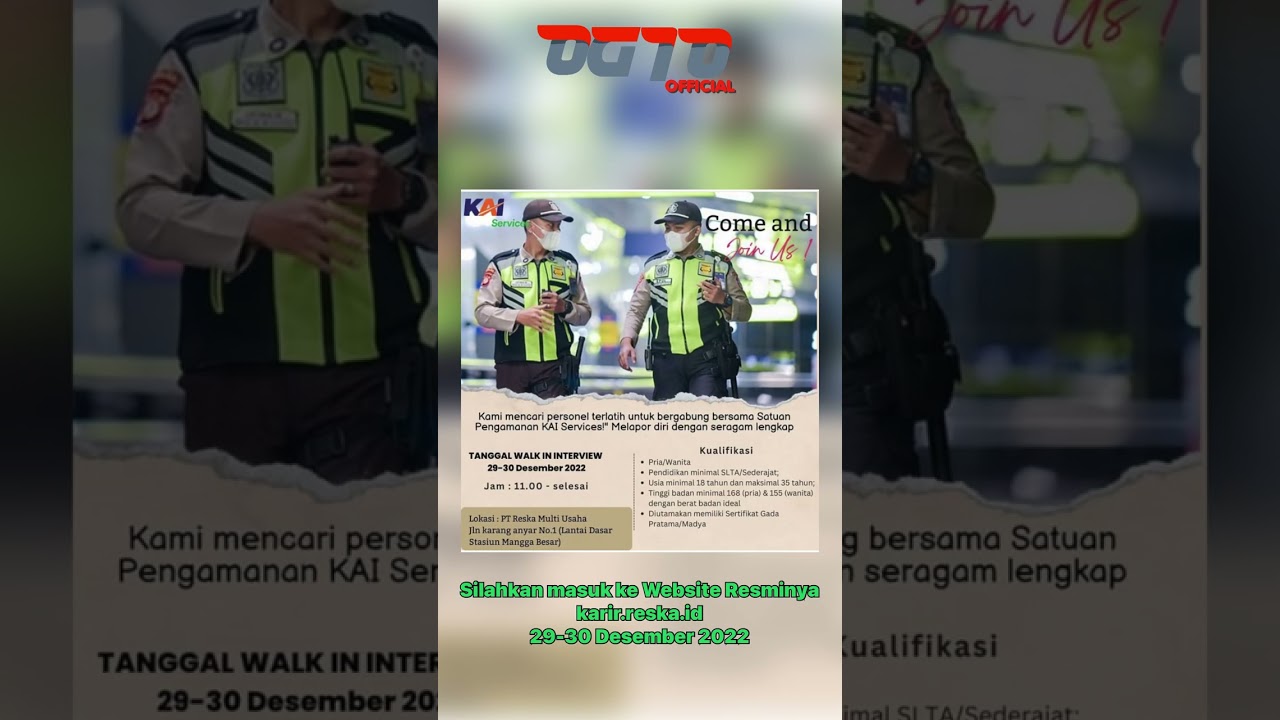 LOWONGAN KERJA SATUAN PENGAMANAN (SATPAM)DI KAI SERVICES #loker #ogioofficial #youssefgyo #ogioloker