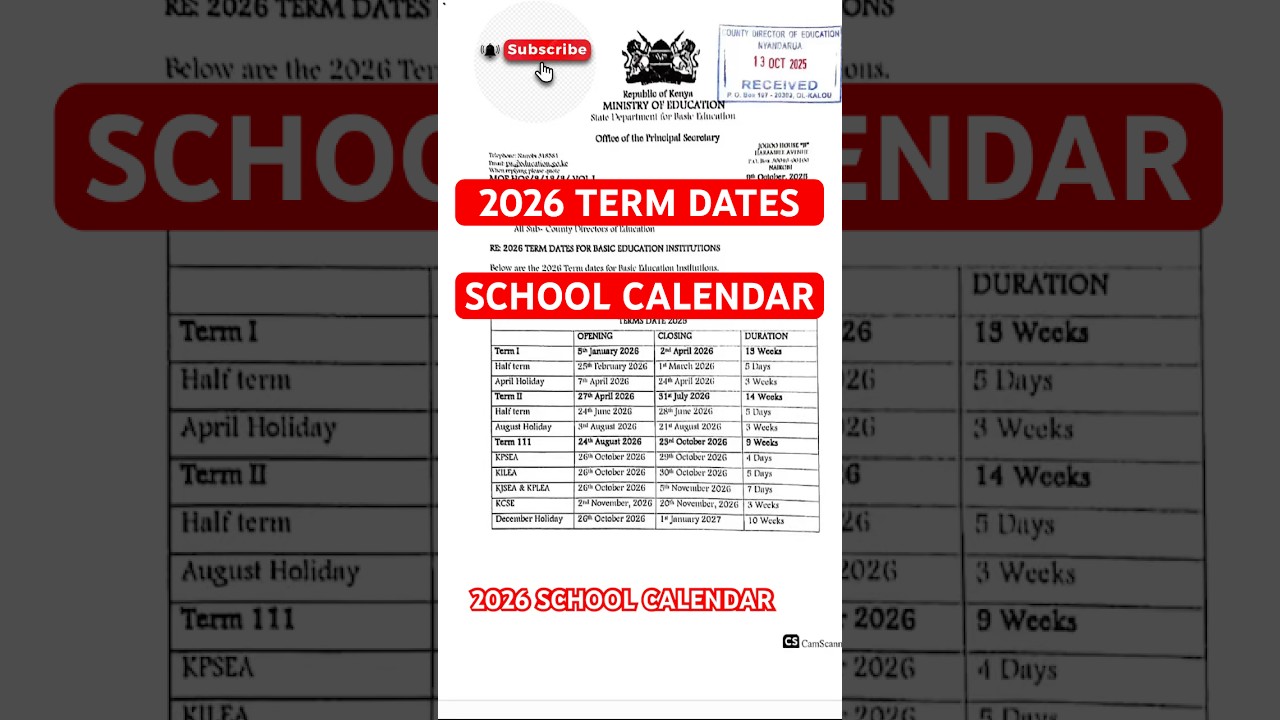 SCHOOL CALENDER 2026 | SCHOOL TERM DATES 2026 #chemistry #kjsea #knec #2026 #school #grade7 #grade8