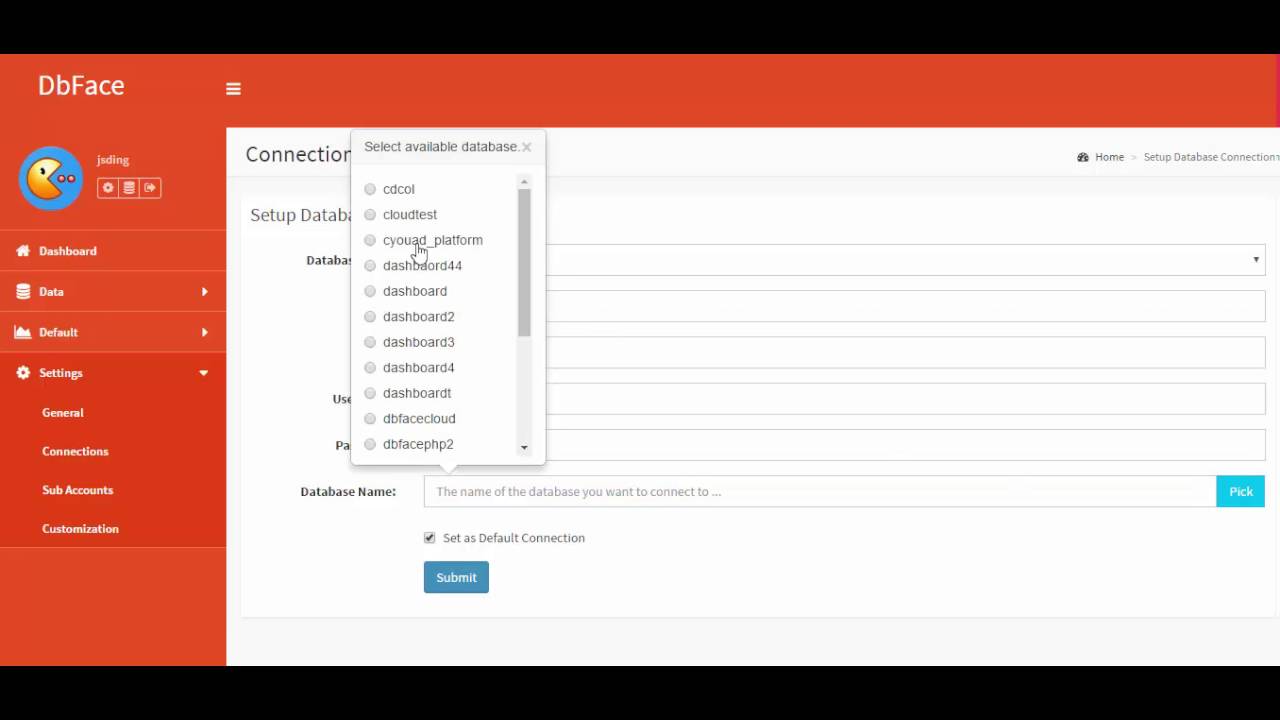 How to connect to MySQL in DbFace?