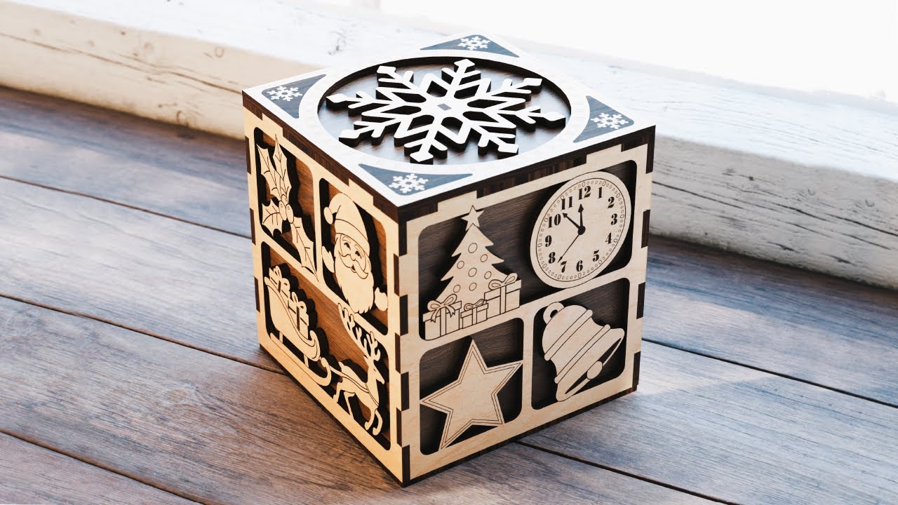 New Year Holiday Cube Gift Box – Laser Cut SVG File | Winter Ornaments Digital Download |#662|