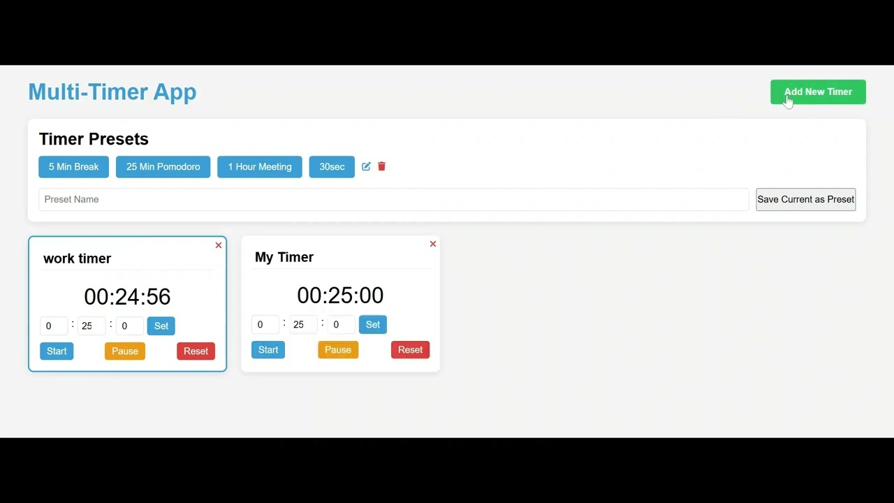 Multi-Timer App: Run Multiple Countdown Timers Simultaneously | Web Development Tutorial