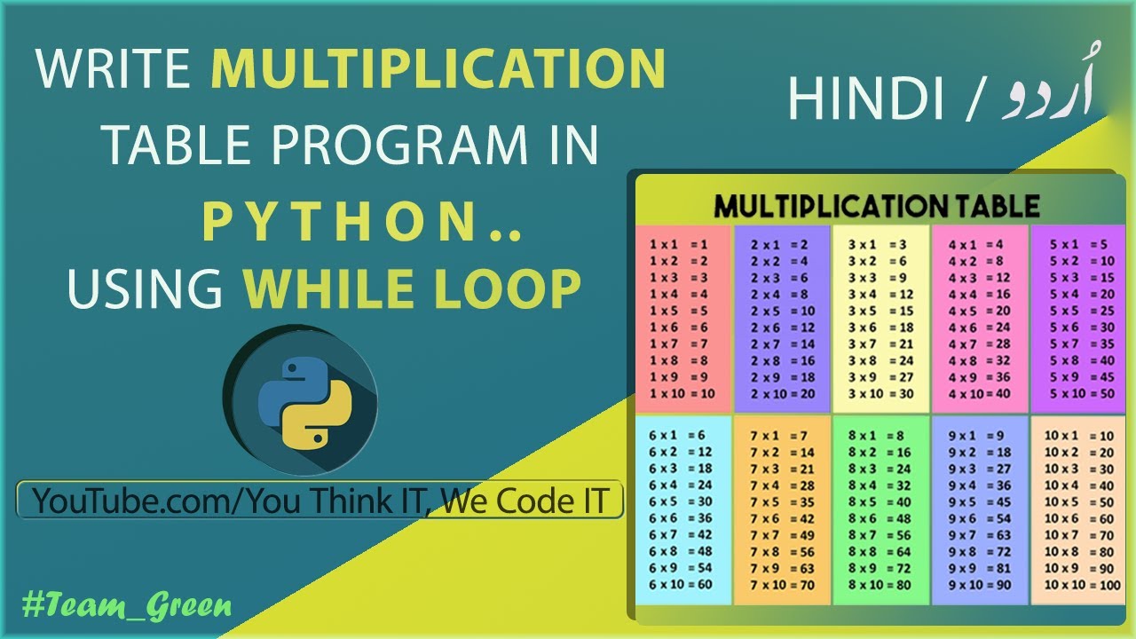 While loop | Create USER INPUT Multiplication Table Program in Python  | Urdu / Hindi - #python #cod