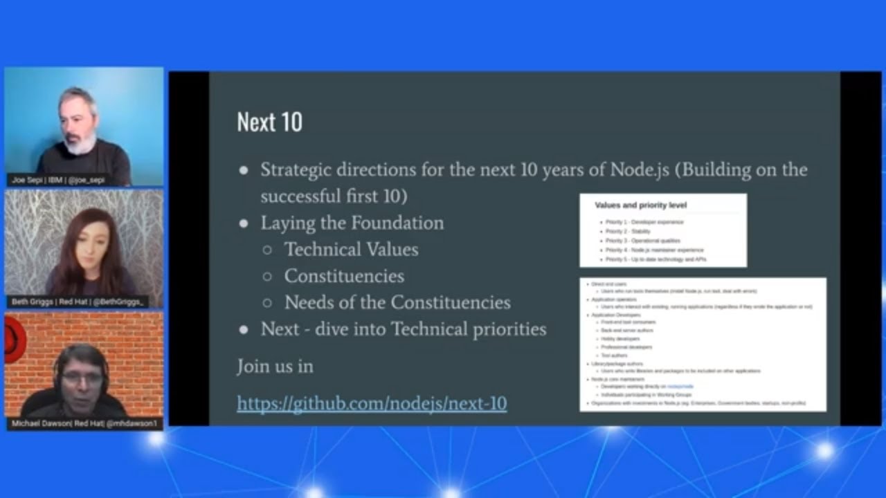 What's Next, The Future of Node.js - Joe Sepi, Michael Dawson and Bethany Griggs