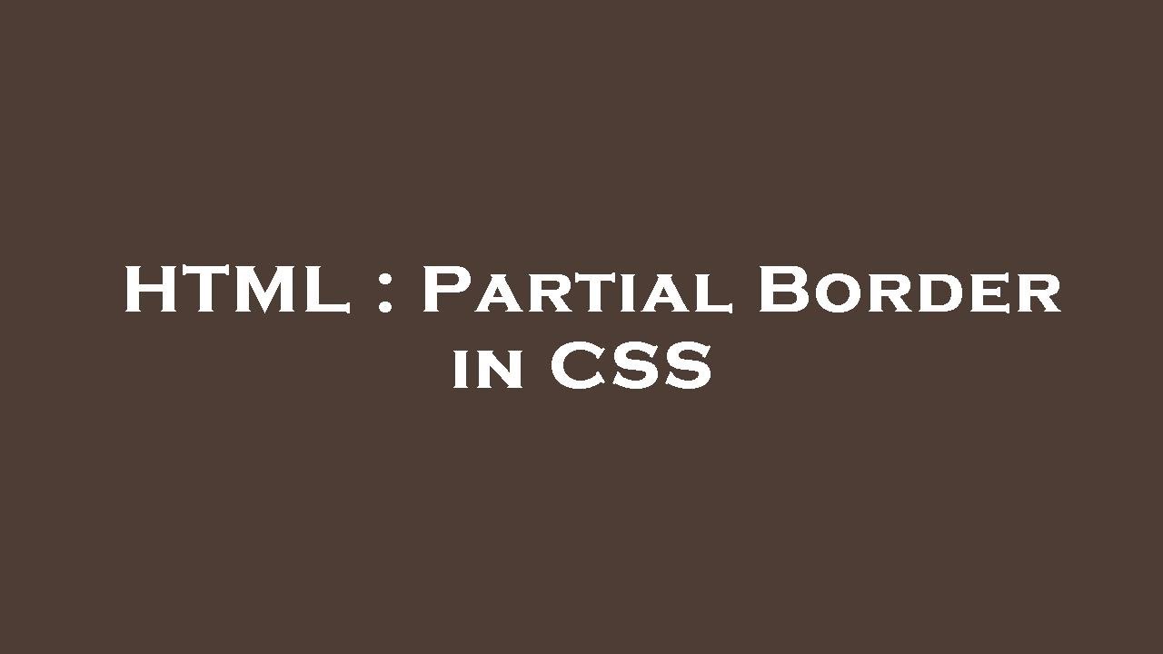 HTML : Partial Border in CSS