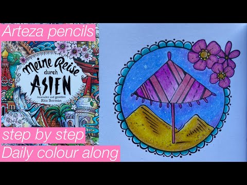 Meine Reise durch Asien Rita berman colour along using arteza pencils