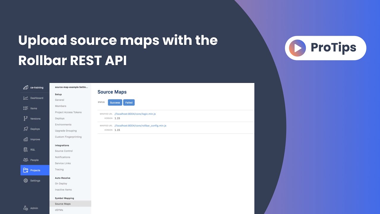 Upload source maps with the Rollbar REST API
