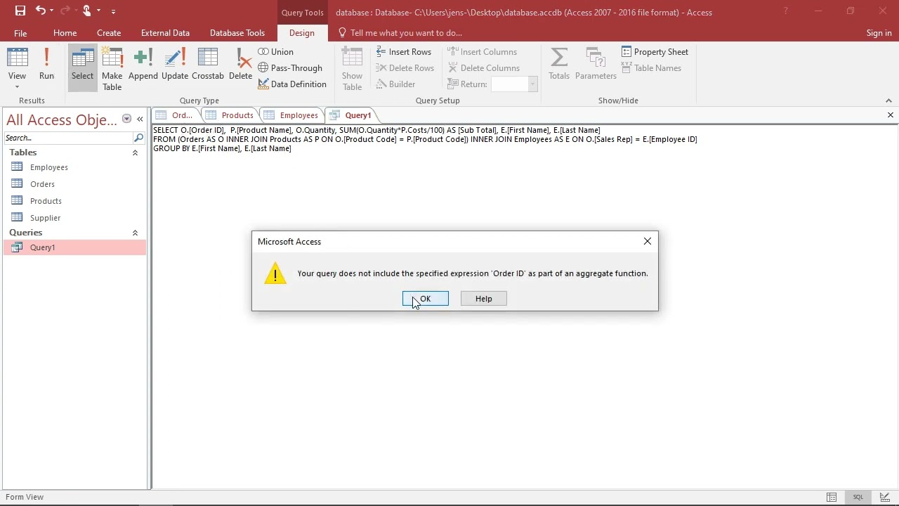 SQL in MS Access - Grouping and Aggregating Data via GROUP BY
