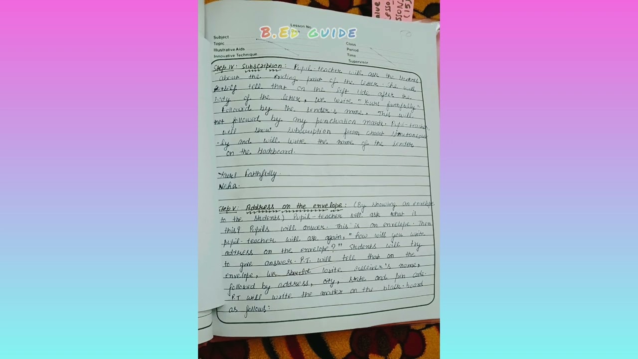 English macro lesson plan/ topic - informal letter/class 7th /#B.ed guide/#b.ed teaching #bt #study