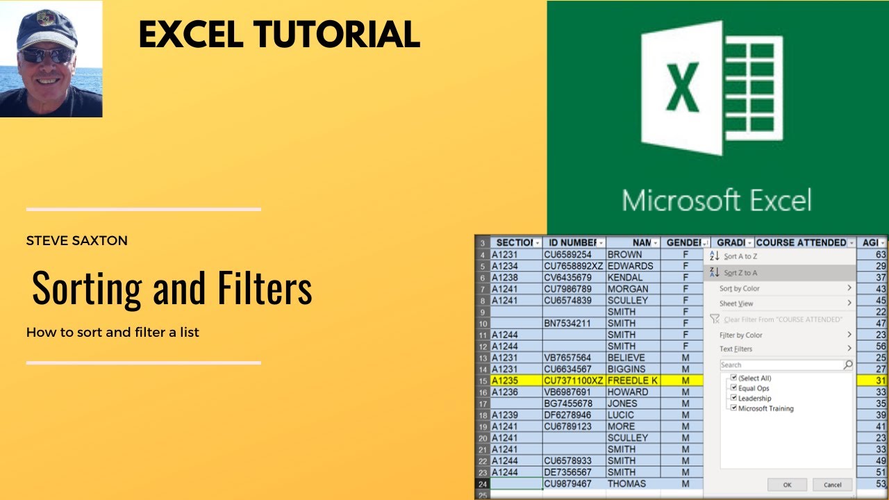 Introduction to Excel Part Two. Database Sort, filters, format as a table and printing