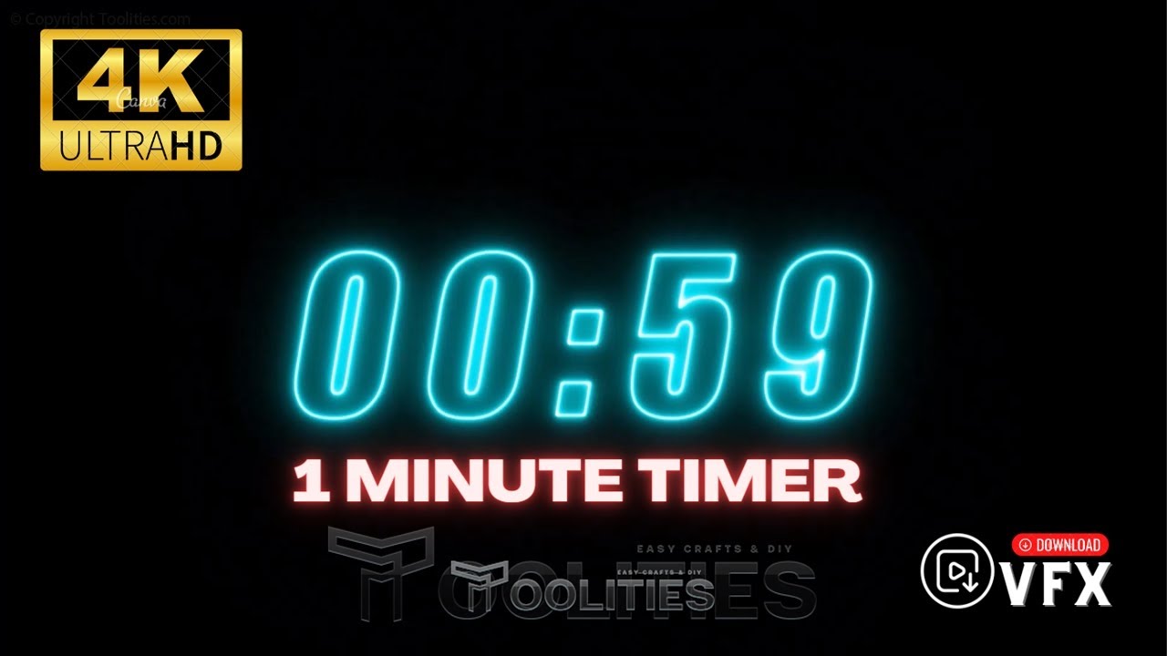 One Minute Timer Countdown with Music Clean and Simple Video Editor Graphics