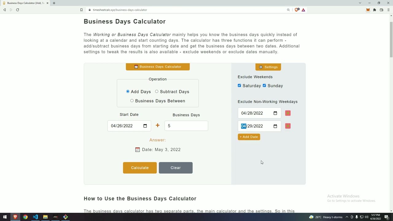 Business Days Calculator