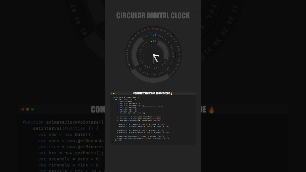 Circular Digital Clock Using HTML CSS JavaScript ⏰ | Animated UI Design