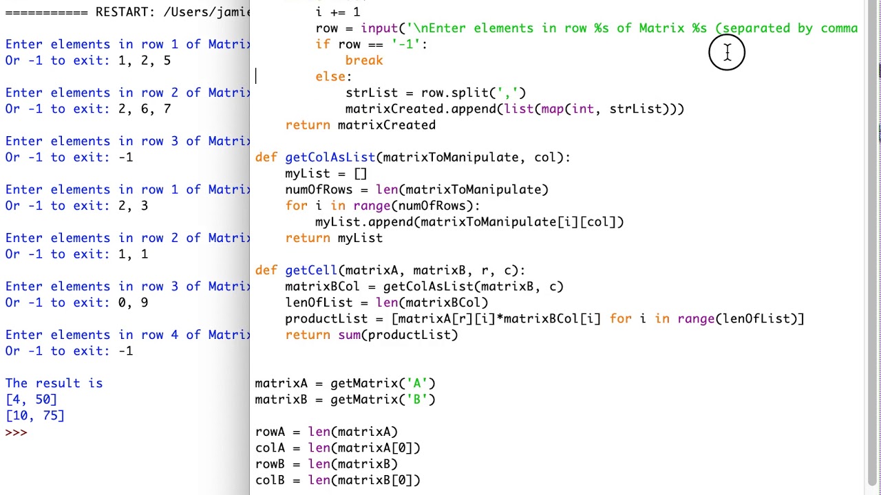 Python Programming Challenge 2: Multiplying matrices without numpy