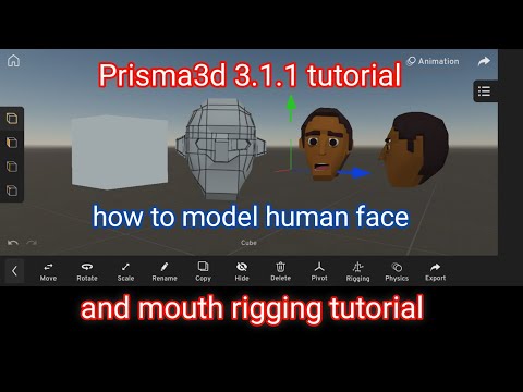 Prisma3d 3.1.1 tutorials on how to model a human face and mouth rigging tutorial #prisma3d
