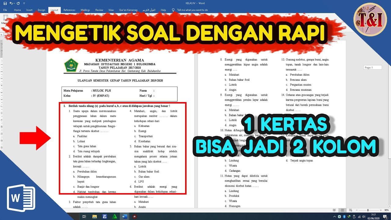Cara Mengetik Soal Ujian dengan rapi di Word