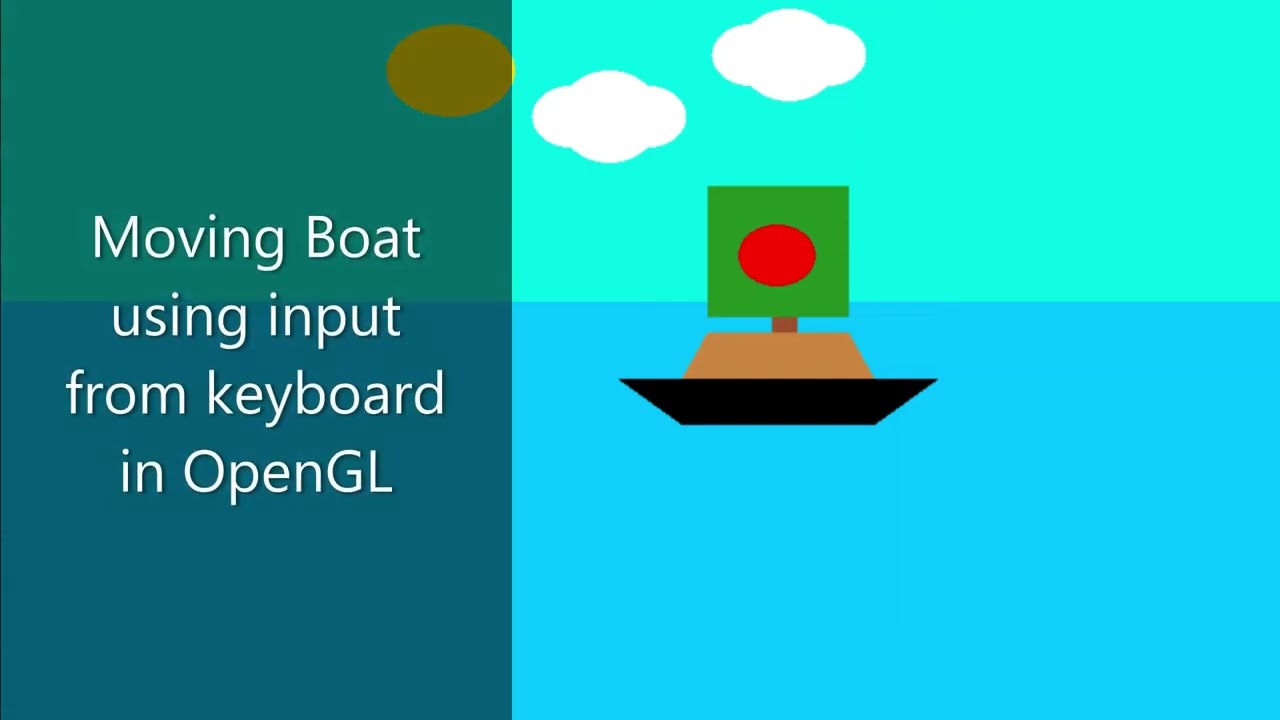 Moving boat and clouds with source code | Computer Graphics Project using OpenGL C++