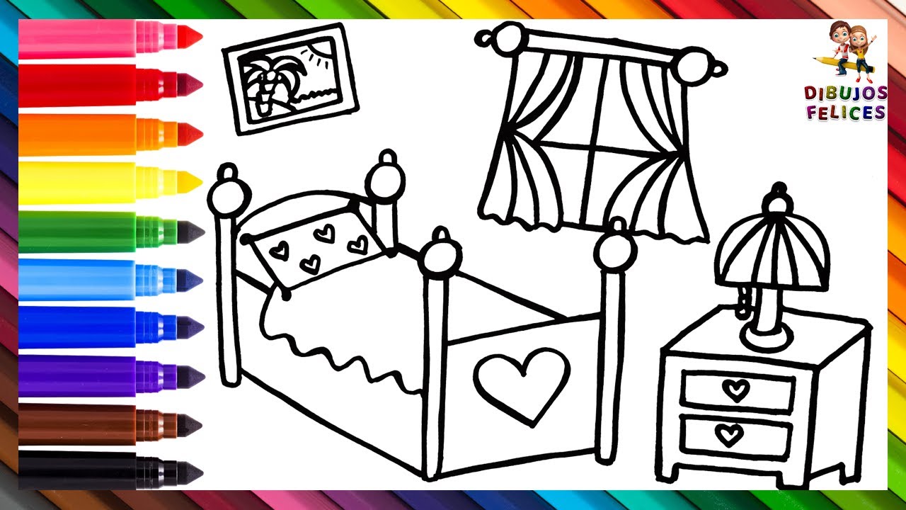 Dibuja y Colorea Un Dormitorio 🛏️❤️🖼️🌈 Dibujos Para Niños
