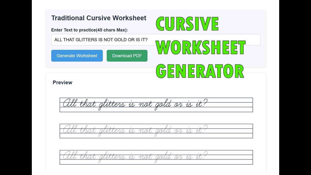 Free Online cursive handwriting worksheet Generator
