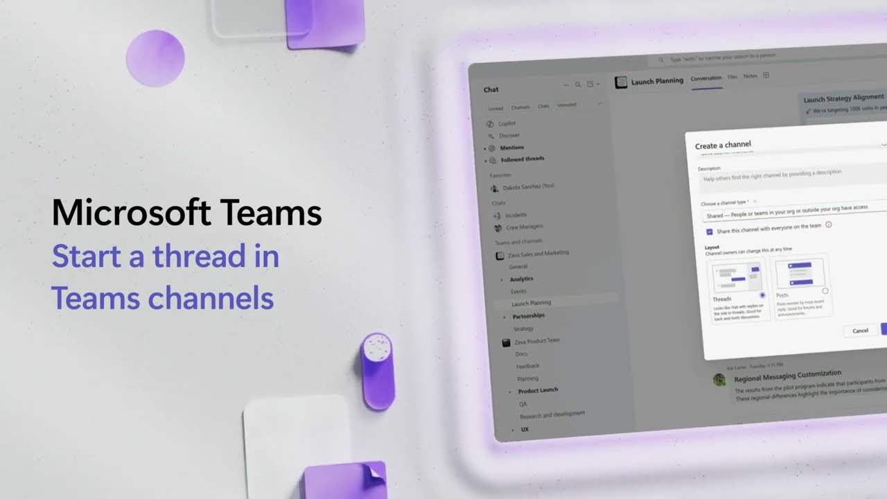 Start a thread in Teams channels