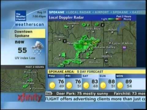 The Weather Channel and Weatherscan reporting a heavy thunderstorm in Spokane, WA- August 31, 2011