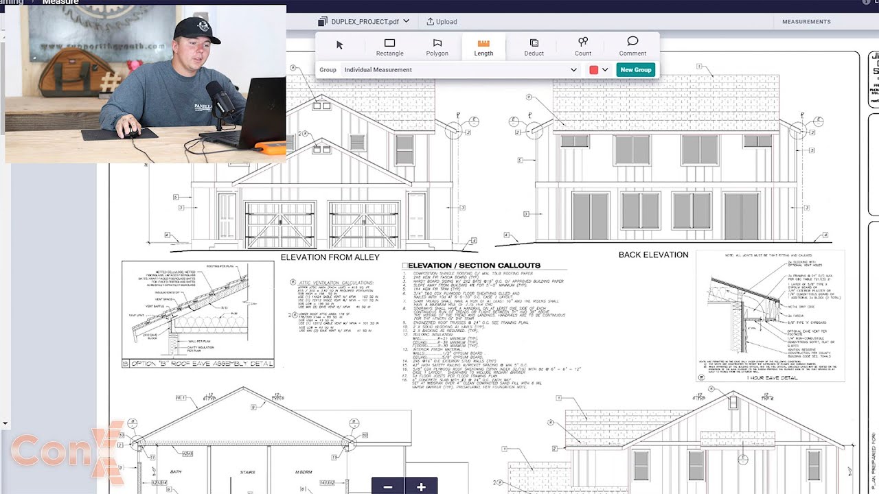 Construction Blueprints: Window Sizing, Project Details, Structural Call Outs.