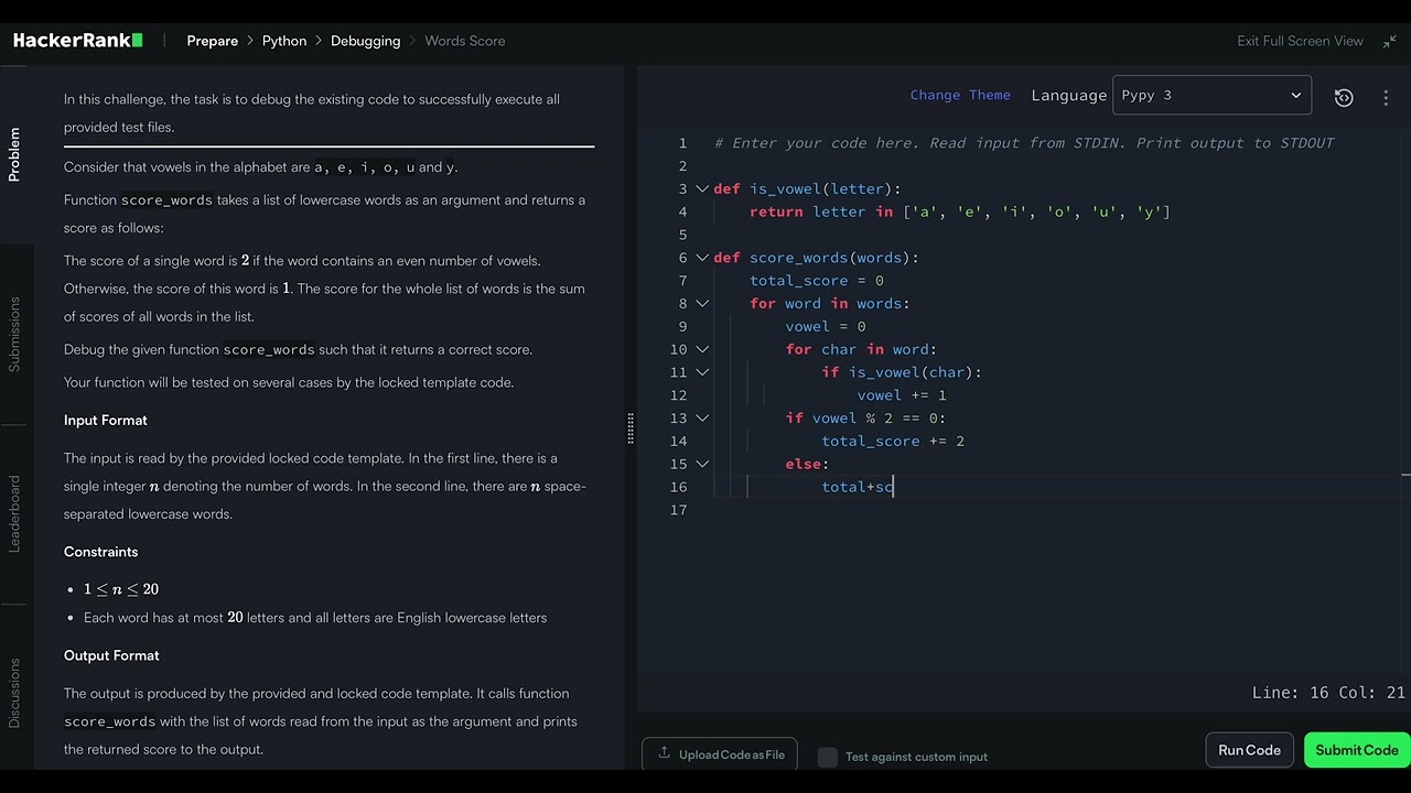Hackerrank Python Solution  #1 Debugging - Words Score