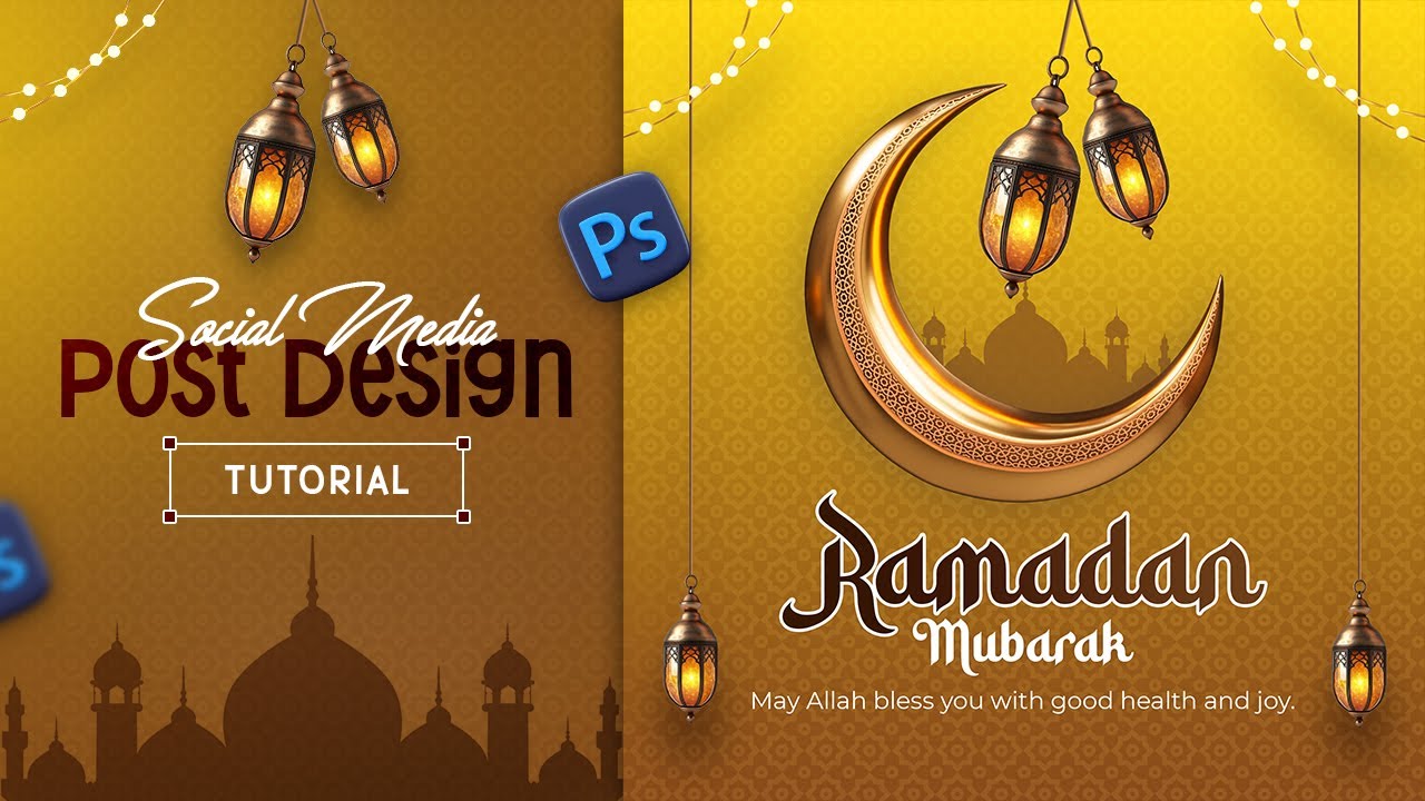 Ramadan Mubarak Post Design in Photoshop | Islamic Social Media Banner Tutorial