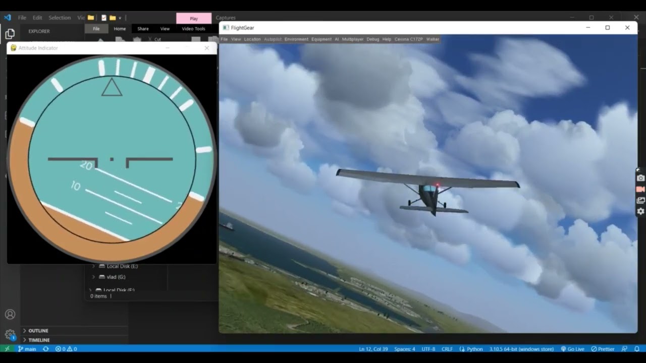 Artificial Horizon simulator made using Python and FlightGear