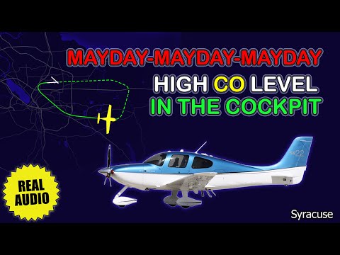 MAYDAY. High level of CO (carbon monoxide) in the cockpit. Cirrus SR22 returns to Syracuse. Real ATC