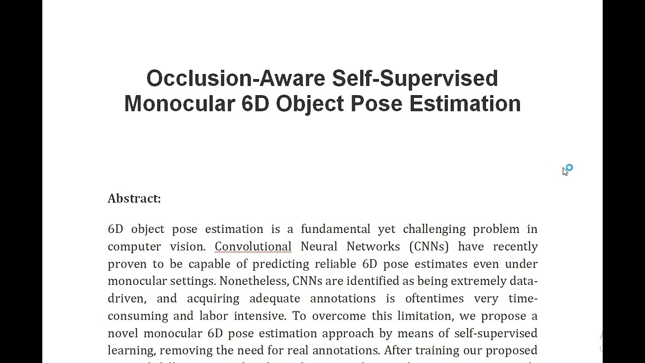 Occlusion Aware Self Supervised Monocular 6D Object Pose Estimation