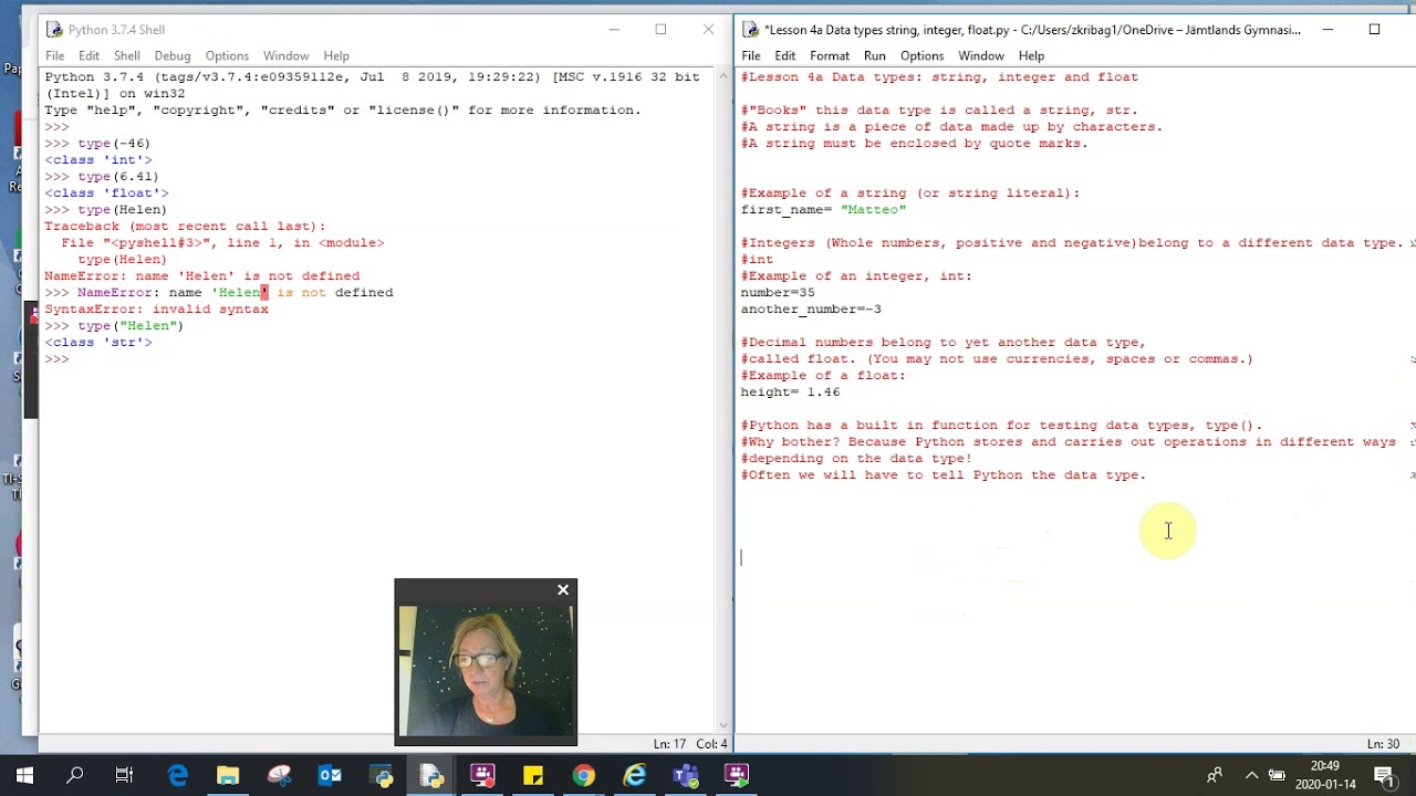 Lesson 4a Data types string, integer, float