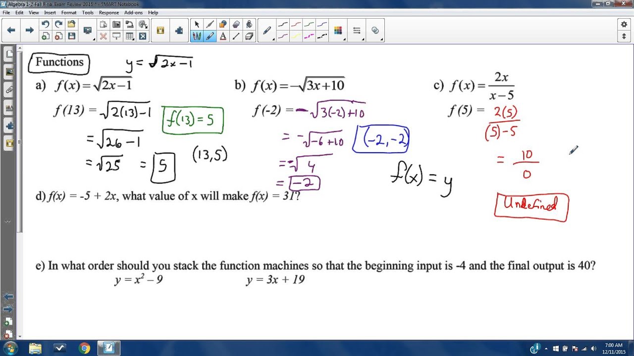 Algebra 1-2: Fall Final Exam Review (study guide solutions)