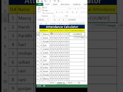 countif formula in excel | attendance count formula in excel | shorts