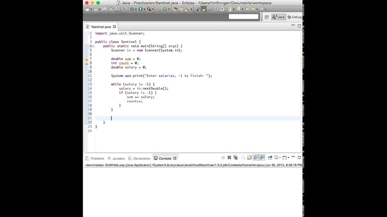 Using a Sentinel to Terminate a Program (Java)
