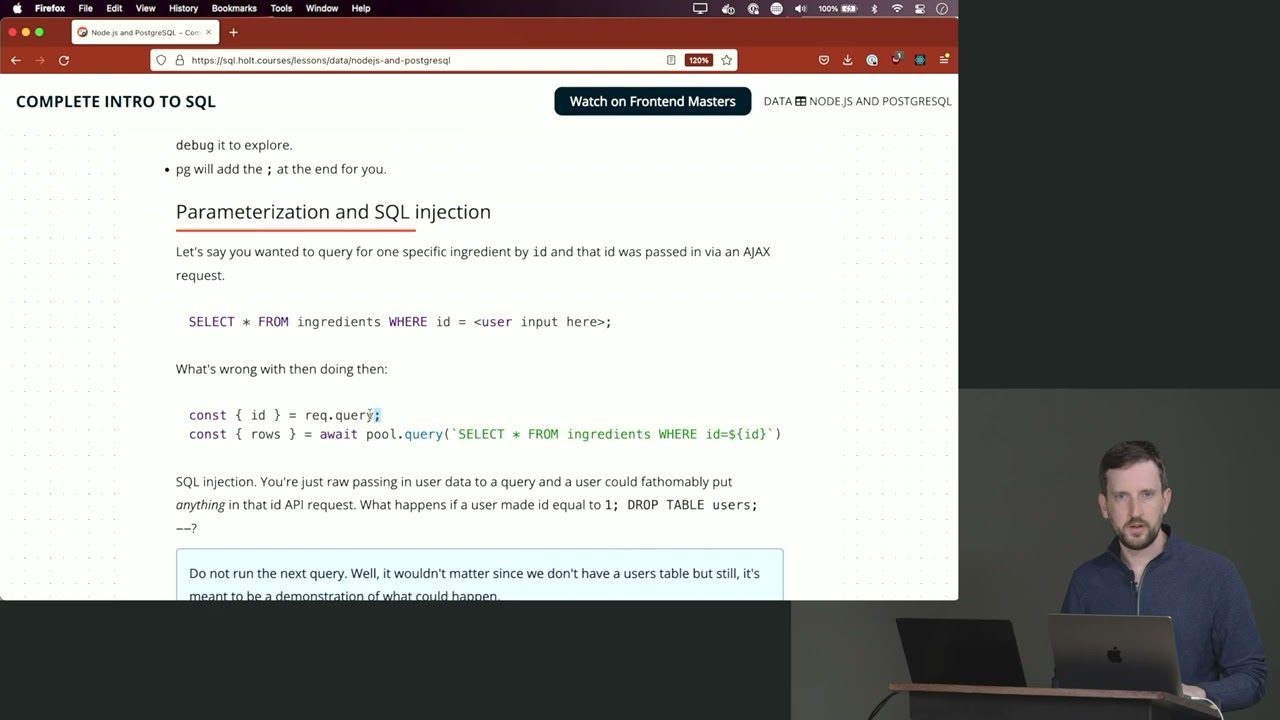 10. node postgres & SQL Injection