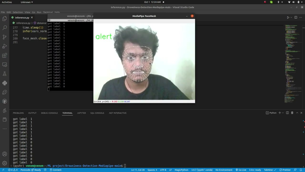 Drowsiness detector using MediaPipe + LSTM