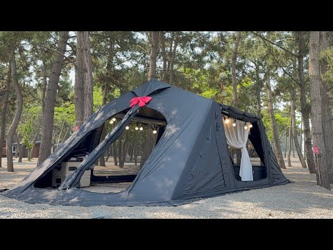 first mudflat camping adventureㅣSoy sauce bulgogiㅣCharcoal grilled clamsㅣtent repair hackㅣairtentㅣ