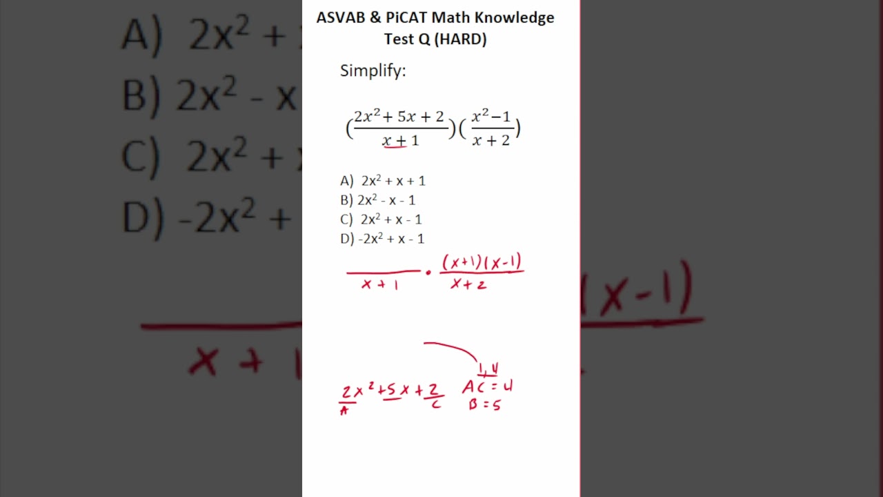 Simplifying Rational Expressions: ASVAB/PiCAT Math Practice Test Q #acetheasvab #grammarhero
