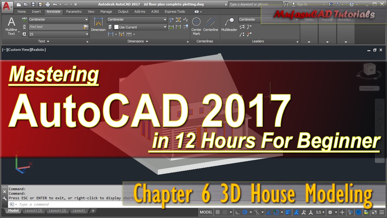 AutoCAD 2017 3D House Modeling Tutorial For Beginner | Course Chapter 6