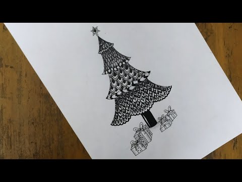 How to draw Mandala art of Christmas tree | Chirstmas drawing | zentangle Doodle art | Easy drawing